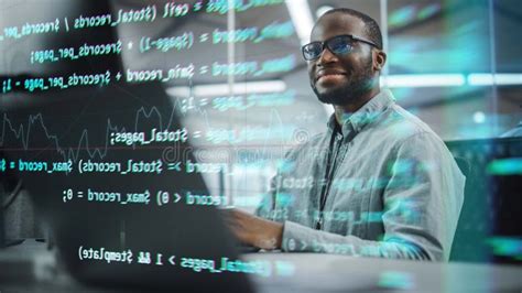 Real Office Professional Black It Programmer Working On Desktop