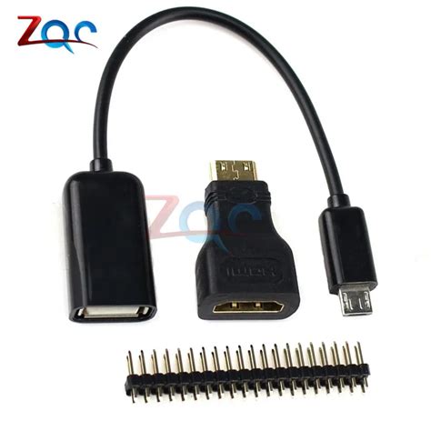 3 In 1 Raspberry Pi Zero W Kit Mini HDMI To HDMI Adapter Micro USB To USB Female Cable Male GPIO
