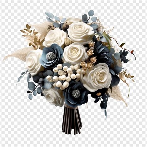 투명 한 배경 에 분리 된 다양한 아름다운 꽃 을 특징 으로 하는 고급스러운 결혼식 꽃다발 무료 Psd 파일