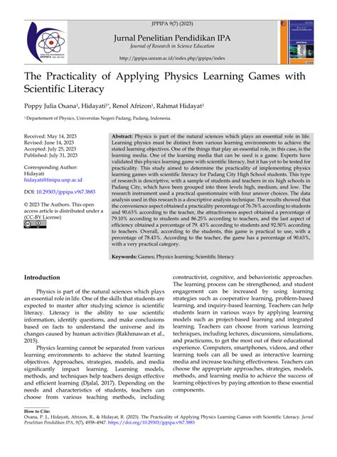 Pdf Practicality Of Applying Physics Learning Games With Scientific