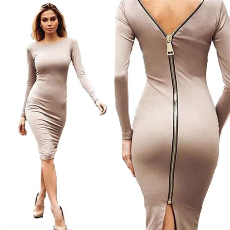 Witsources Women Sexy Skinny Dresses 2017 Autumn New Back Zipper