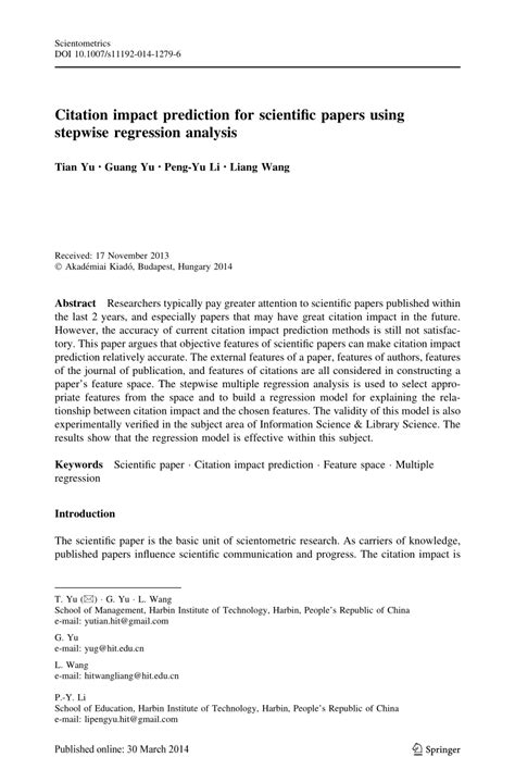 pdf citation impact prediction for scientific papers using stepwise