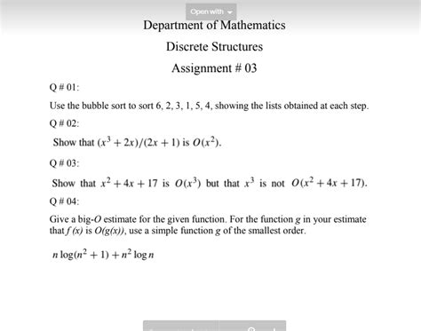 Solved Open With Department Of Mathematics Discrete