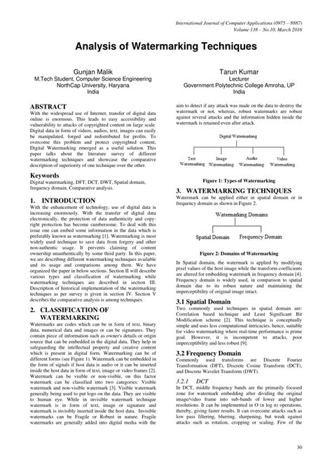 Pdf Analysis Of Watermarking Techniques
