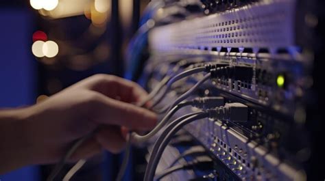 Connecting Network Cables In A Data Center Premium Ai Generated Image