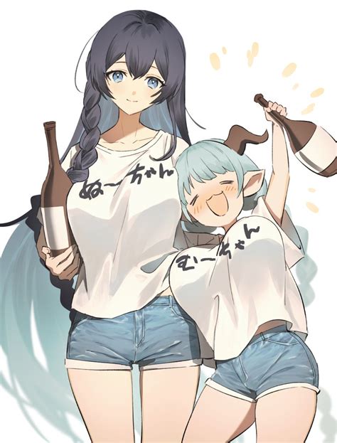 Umeda Shiso Lamretta Tefnut Granblue Fantasy Granblue Fantasy 2girls Black Hair Bottle