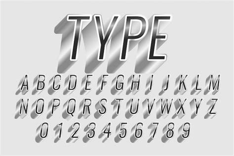 빛나는 은색 알파벳과 숫자 설정 텍스트 효과 디자인 무료 벡터