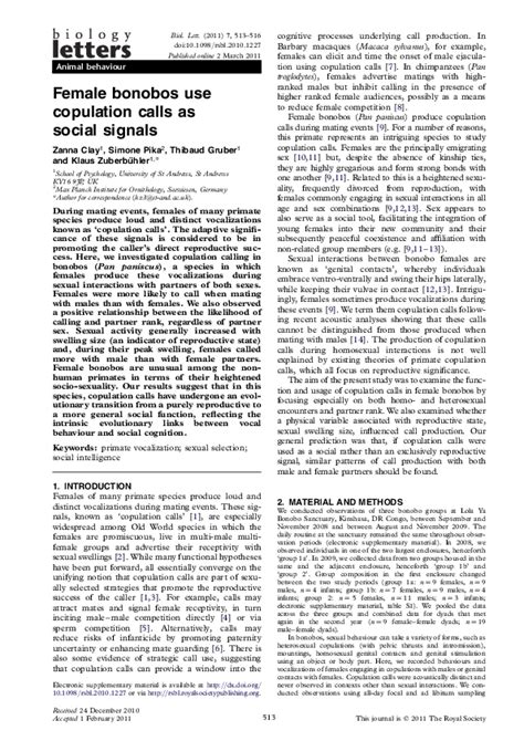 Pdf Female Bonobos Use Copulation Calls As Social Signals