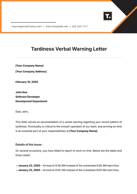 Free Tardiness Verbal Warning Letter Template To Edit Online