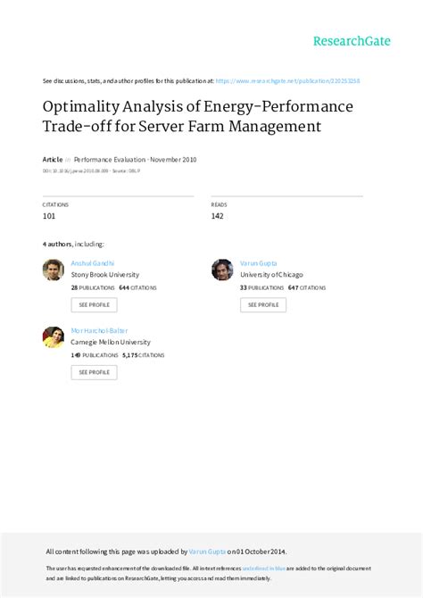 Pdf Optimality Analysis Of Energy Performance Trade Off For Server Farm Management