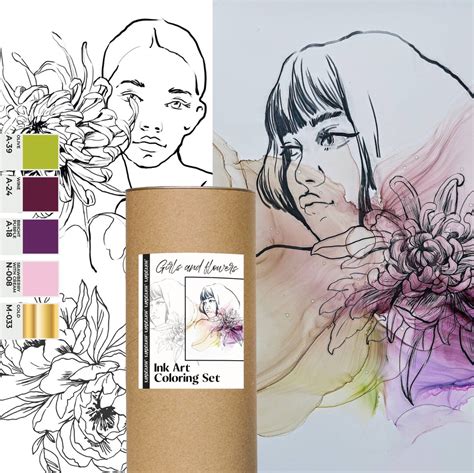 ART COLORING SET “girls and Flowers”. Kamenskaya Alcohol Ink. Art Kit ...
