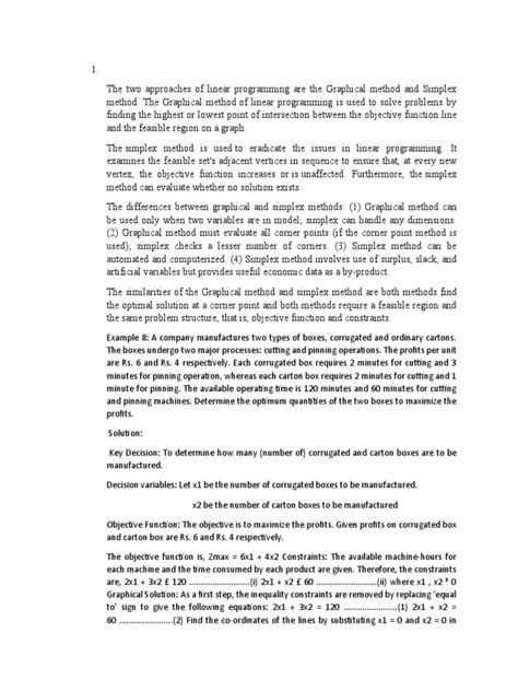 Graphical Method Vs Simplex Method Pdf Linear Programming Mathematics Of Computing