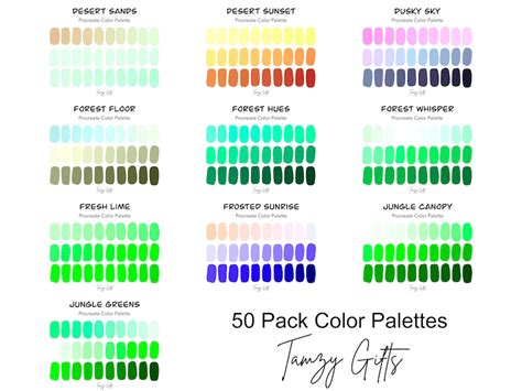 Procreate And Hex Code Color Palette Ultimate 50 Pack Gradient