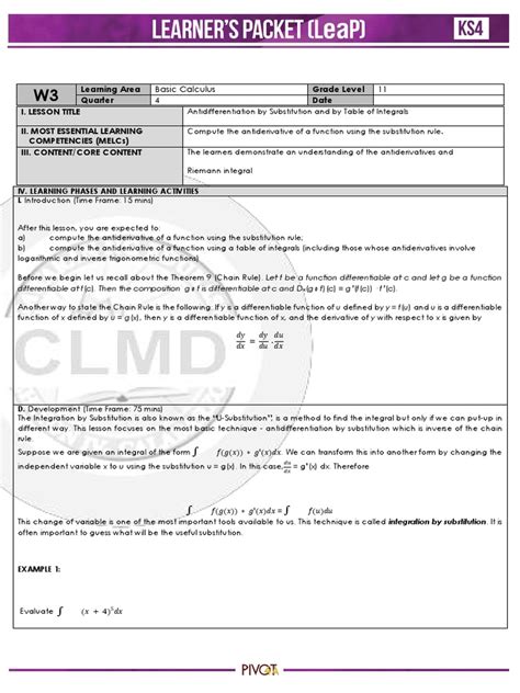 Q4 Stem Basic Calculus Week3 Pdf Integral Cognition