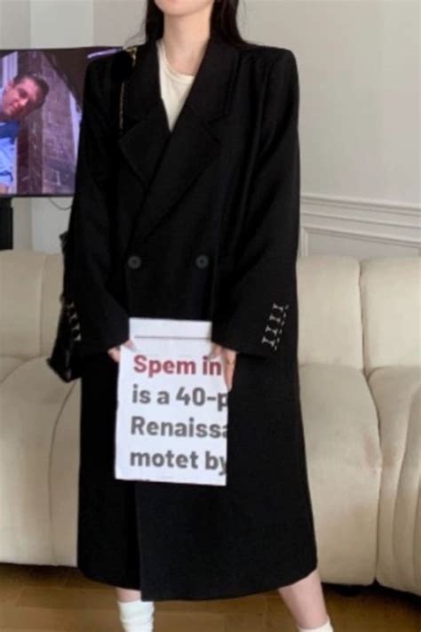 핑크프릴 리지 스타일리쉬 브이넥 긴팔 롱슬리브 오버핏 트렌치 코트