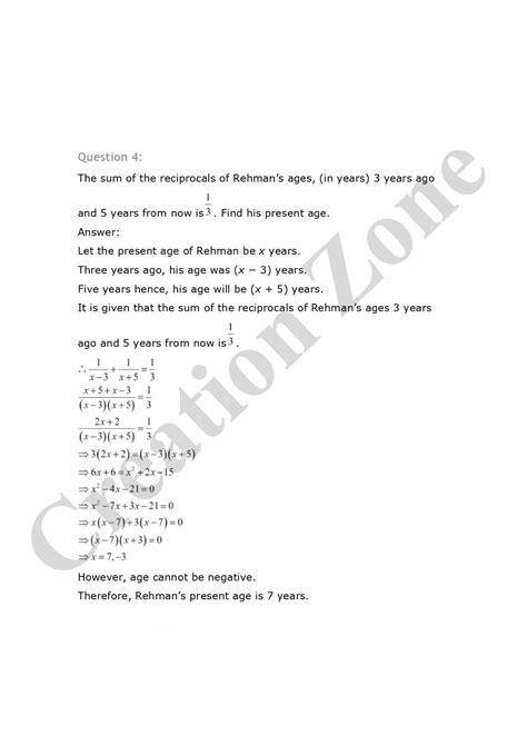 Class 10 Chapter 4 Quadratic Equations