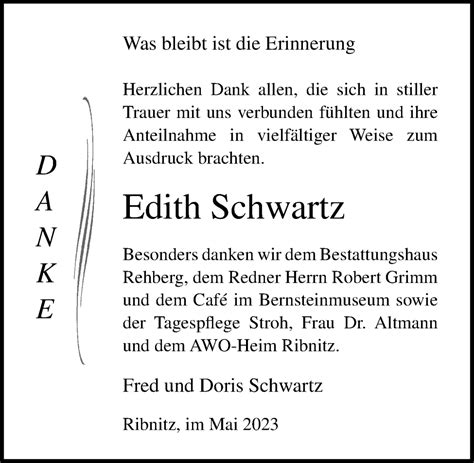 Traueranzeigen Von Edith Schwartz Trauer Anzeigen De