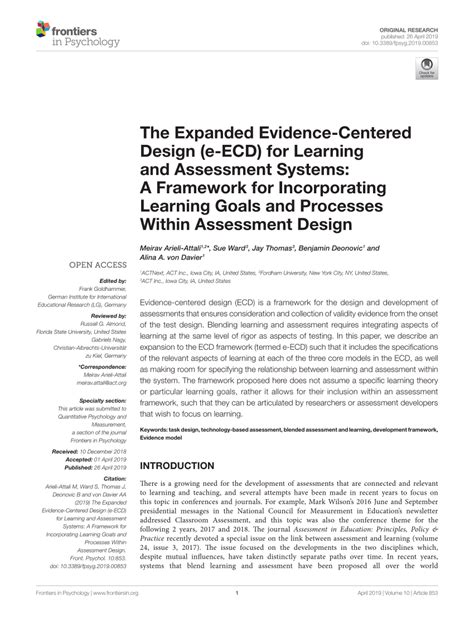 Pdf The Expanded Evidence Centered Design E Ecd For Learning And Assessment Systems A