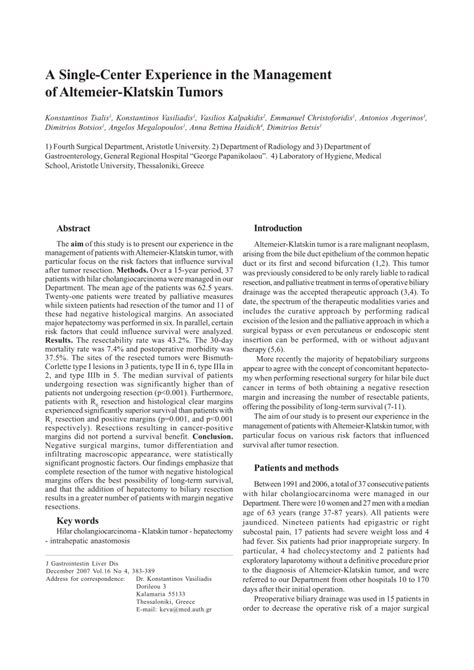 Pdf Hilar Cholangiocarcinoma Klatskin Tumor Current Management