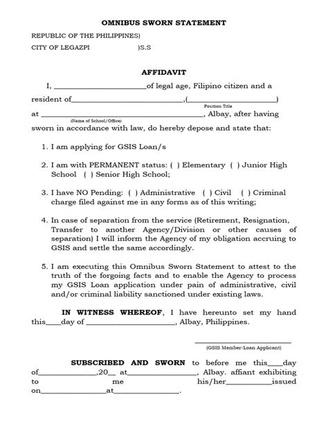 Omnibus Sworn Statement Template Pdf