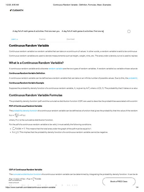 Continuous Random Variable Definition Formulas Mean Examples Pdf