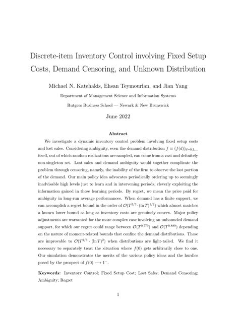 Pdf Discrete Item Inventory Control Involving Fixed Setup Costs