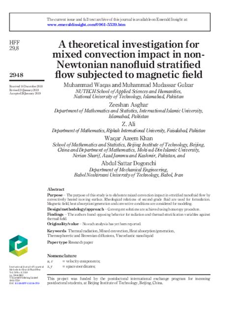 Pdf A Theoretical Investigation For Mixed Convection Impact In Non