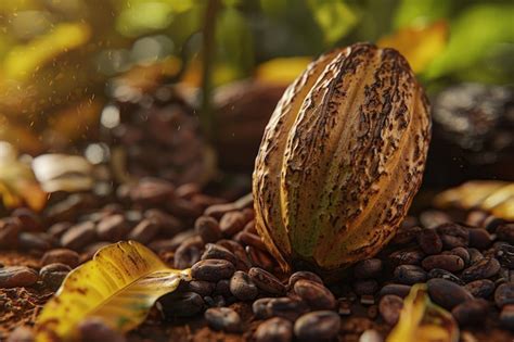 Ripe Cocoa Pod And Nibs Background Setup Premium Ai Generated Image