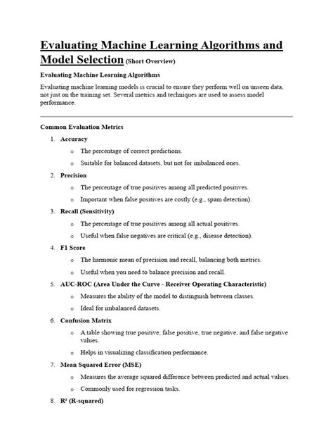 Evaluating Machine Learning Algorithms And Model Selection Pdf