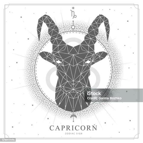 다각형 점성술 염소 자리 조디악 기호와 현대 마술 마술 카드 다각형 램 또는 무플론 헤드 염소자리에 대한 스톡 벡터 아트 및 기타 이미지 염소자리 고풍스런 꿈꾸기