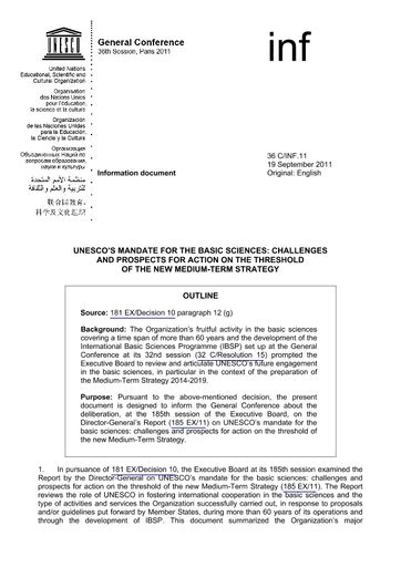 Unescos Mandate For The Basic Sciences Challenges And Prospects For Action On The Threshold Of