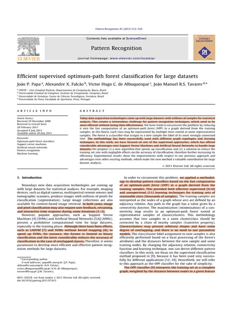 Ef Cient Supervised Optimum Path Forest Classi Cation For Large