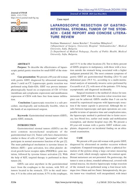 Pdf Laparoscopic Resection Of Gastrointestinal Stromal Tumor Of The