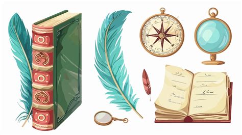 A Book With A Blue Feather Next To A Compass And A Compass Premium Ai
