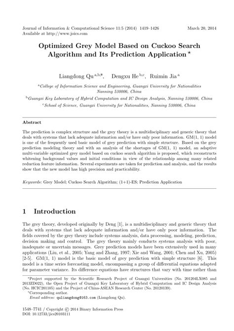 Pdf Optimized Grey Model Based On Cuckoo Search Algorithm And Its