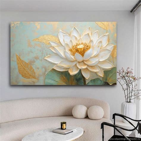 Интерьерная картина лотос с поталью Картины маслом на стену Цветок в интернет магазине Ярмарка
