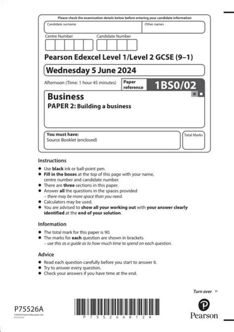 Pearson Edexcel Level 1 Level 2 Gcse 9 1 Business Paper 2 Building A Business 1bs0 02