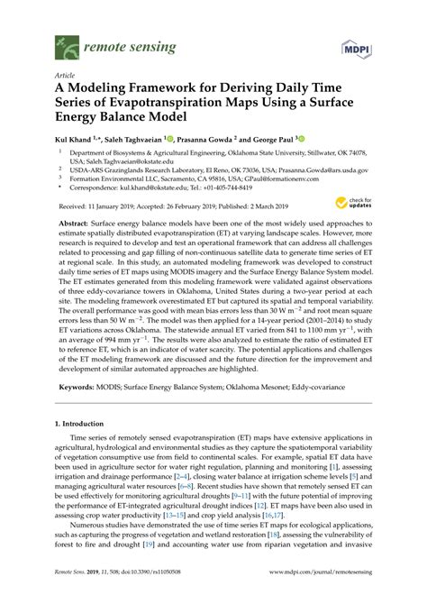 Pdf A Modeling Framework For Deriving Daily Time Series Of Evapotranspiration Maps Using A