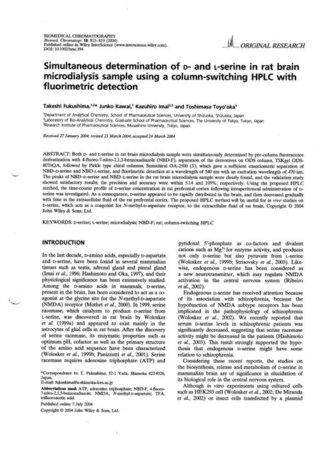 Pdf Simultaneous Determination Ofd Andl Serine In Rat Brain