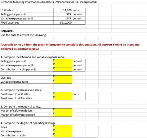 Solved Given The Following Information Complete A Cvp