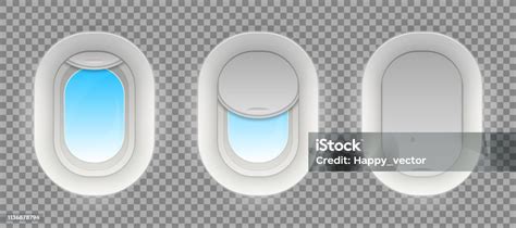 비행 비행기 윈도우의 창조적 인 벡터 일러스트 레이 션 투명 한 배경에 고립 된 빈 비행기의 둥근 창 아트 디자인 항공기 개방