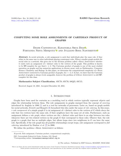 Pdf Computing Some Role Assignments Of Cartesian Product Of Graphs