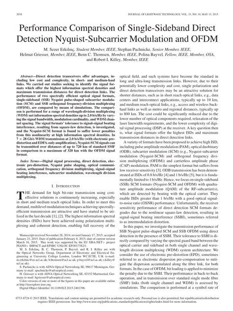 Pdf Performance Comparison Of Single Sideband Direct Detection Nyquist Subcarrier Modulation