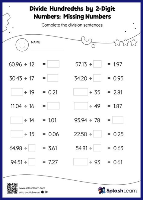 5th Grade Math Divide Decimals By Whole Numbers Worksheets Free