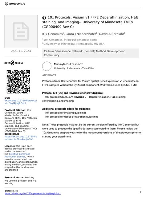 Pdf 10x Protocols Visium V1 Ffpe Deparaffinization Hande Staining