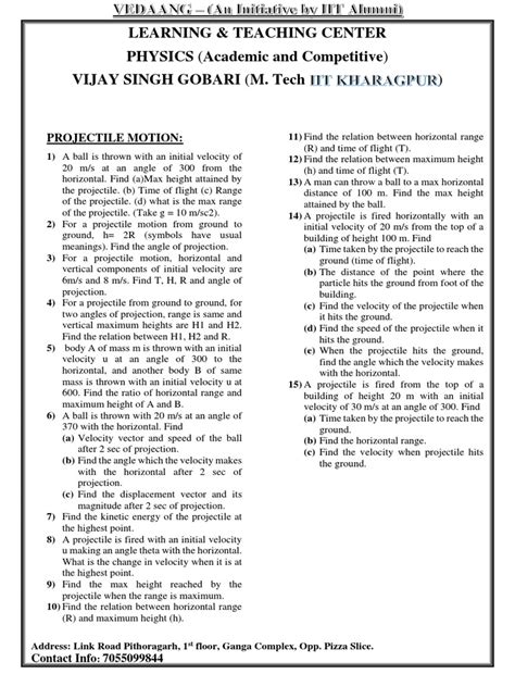 projectile motion problems a collection of problems involving the
