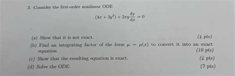 Solved Consider The First Order Nonlinear