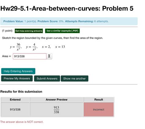 Solved Hw29 51 Area Between Curves Problem 5 Problem