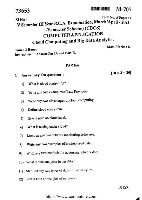 Bca 5 Sem Ca Cloud Computing And Big Data Analytics M 707 Apr 2021