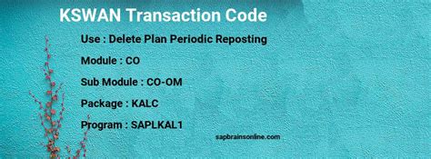 KSWAN SAP Tcode For Delete Plan Periodic Reposting